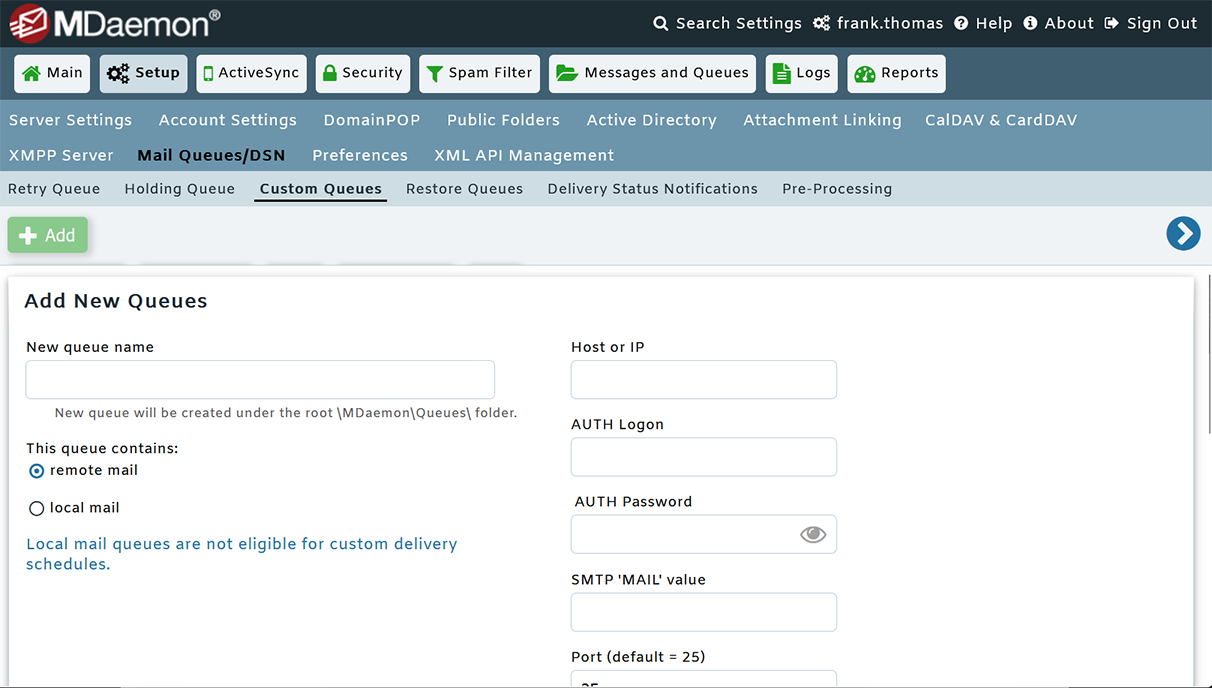 How to set up a custom queue and email delivery schedule in MDaemon