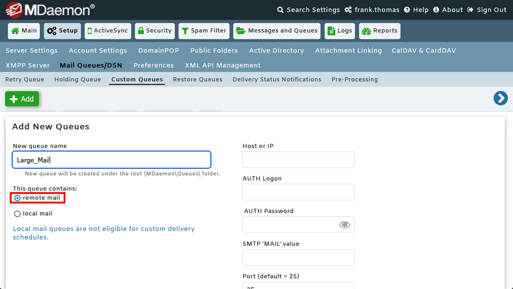 How to set up a custom queue and email delivery schedule in MDaemon