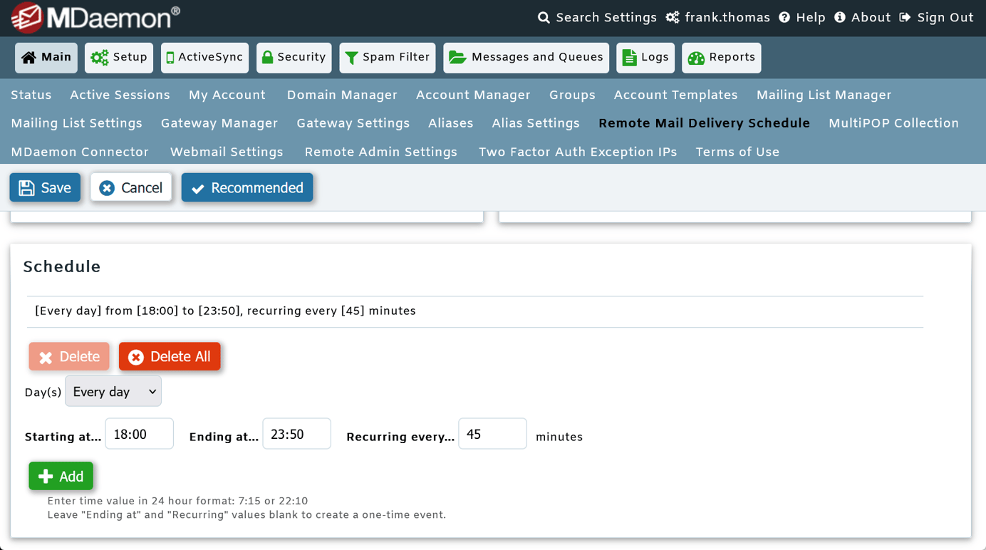 How to set up a custom queue and email delivery schedule in MDaemon