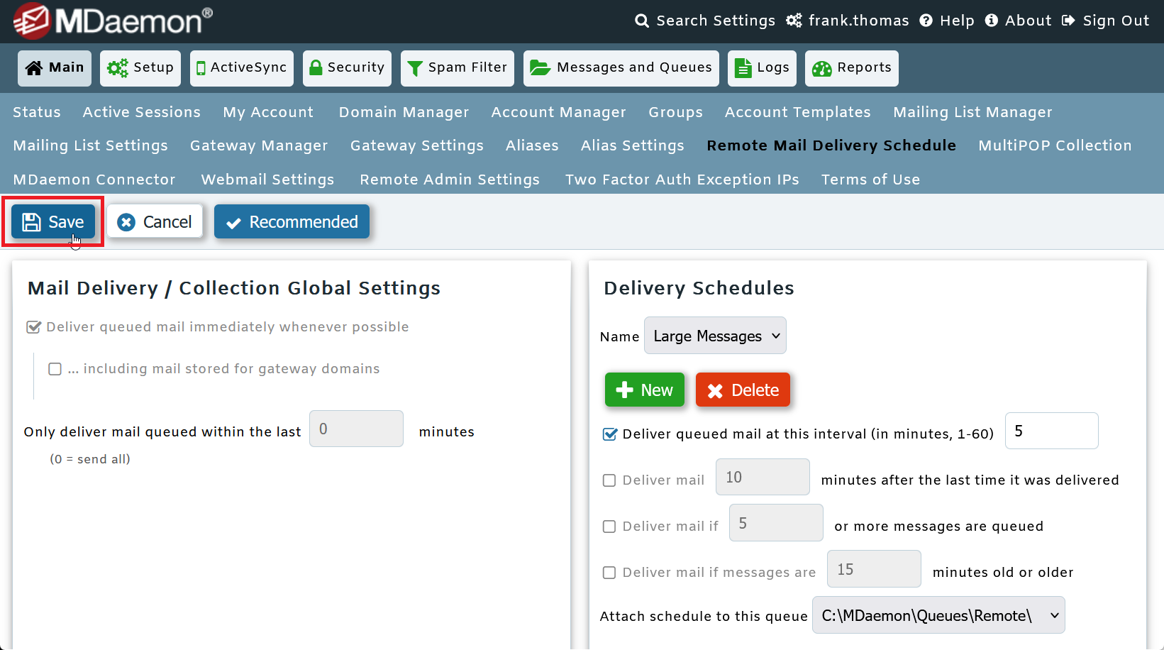 How to set up a custom queue and email delivery schedule in MDaemon