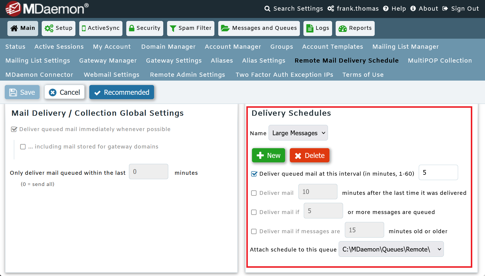 How to set up a custom queue and email delivery schedule in MDaemon