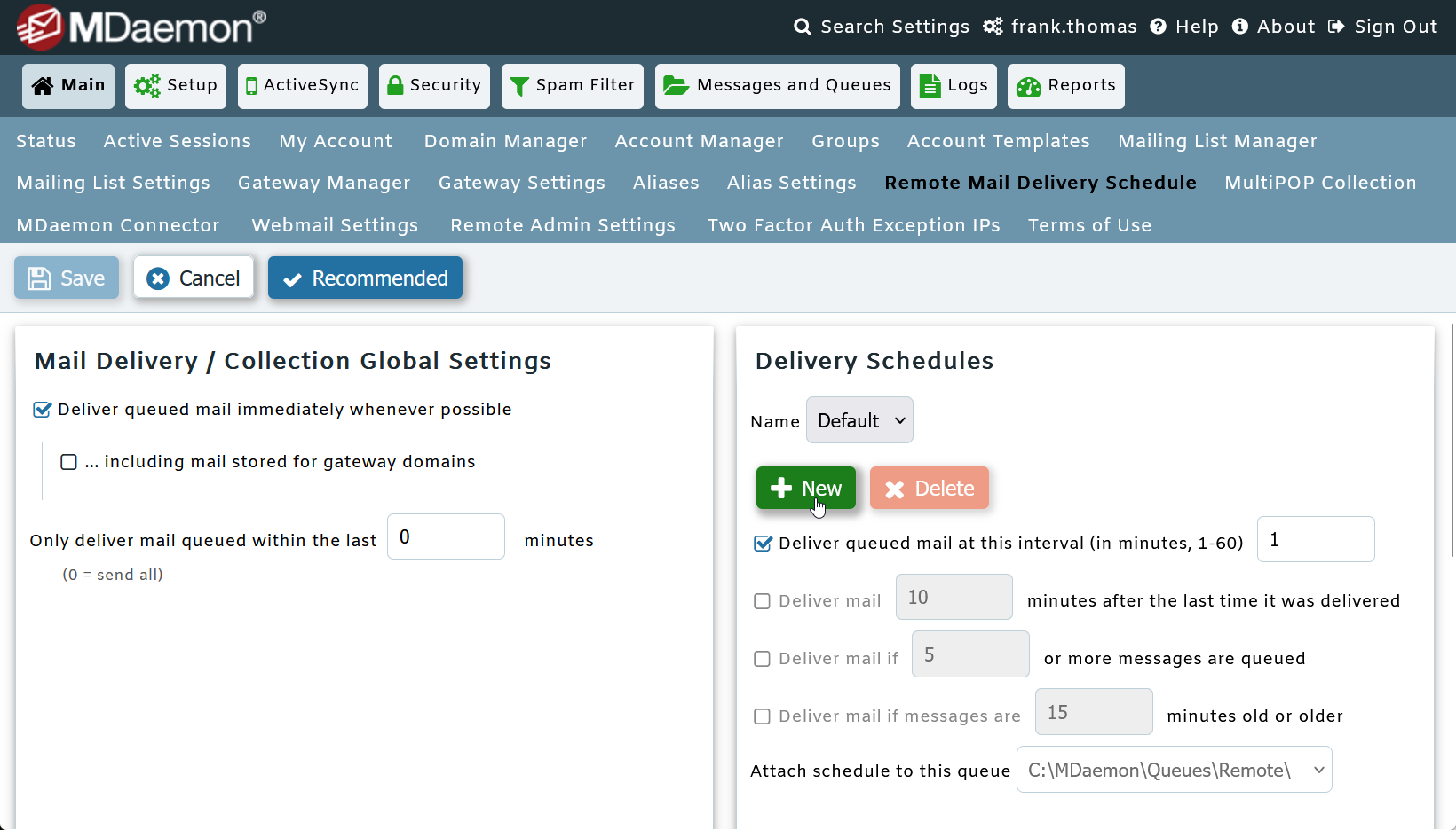 How to set up a custom queue and email delivery schedule in MDaemon